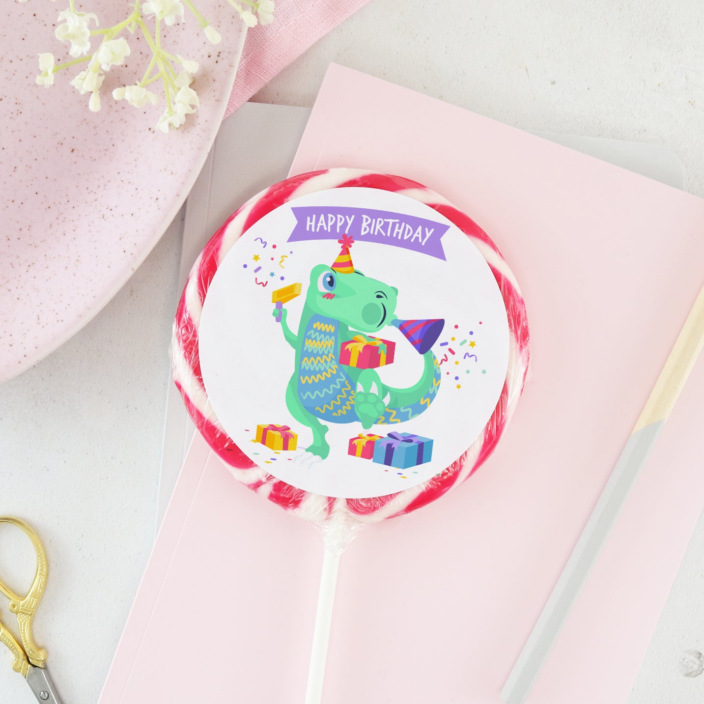 Dinosaur Happy Birthday Lollipop – Suck It & Say