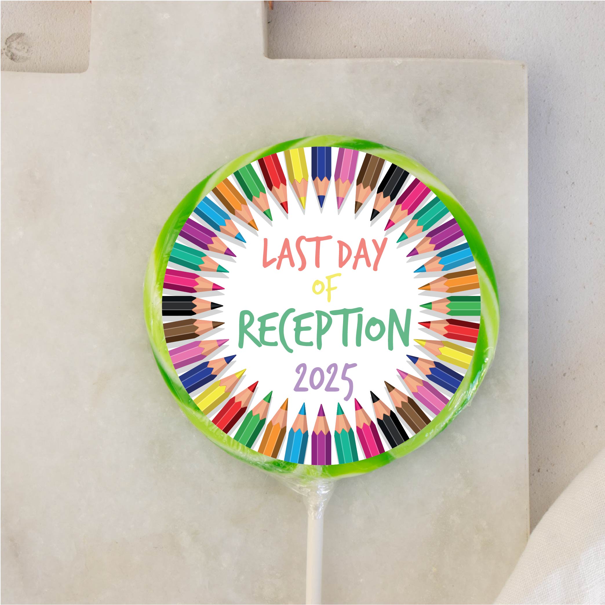Colourful Pencils Last Day Of Reception Giant Lollipop – Suck It & Say