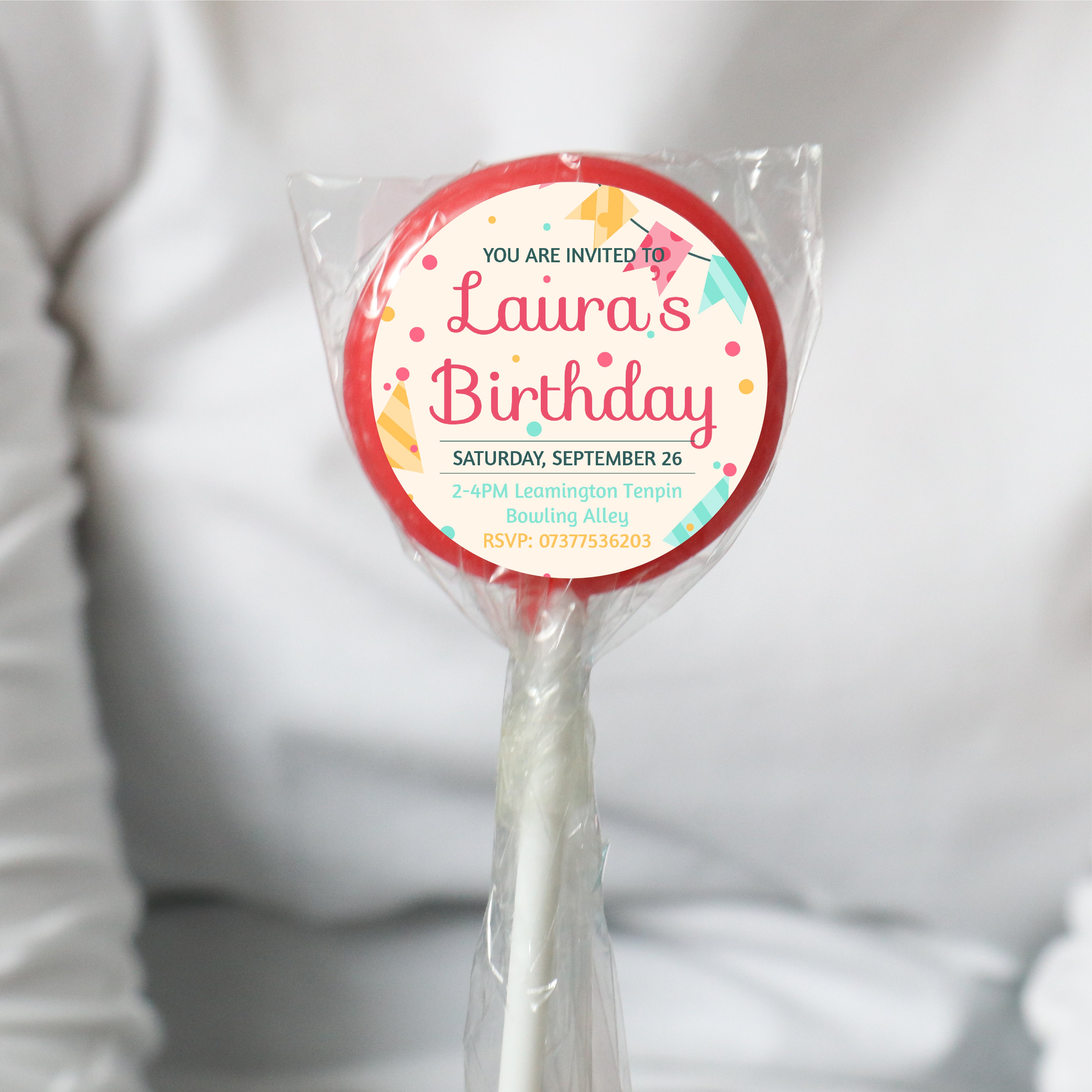 Personalised Pink Dotty Party Invitation Lollipops – Suck It & Say